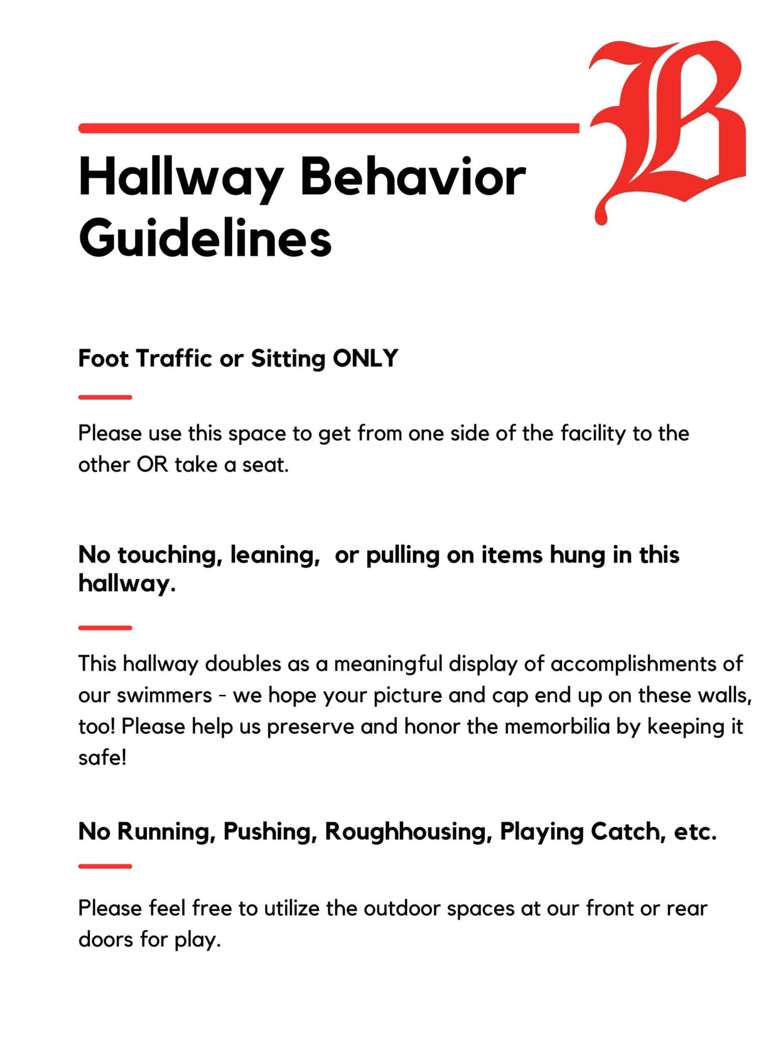 Hallway Behavior Guidelines – Baylor Swim & Dive Club